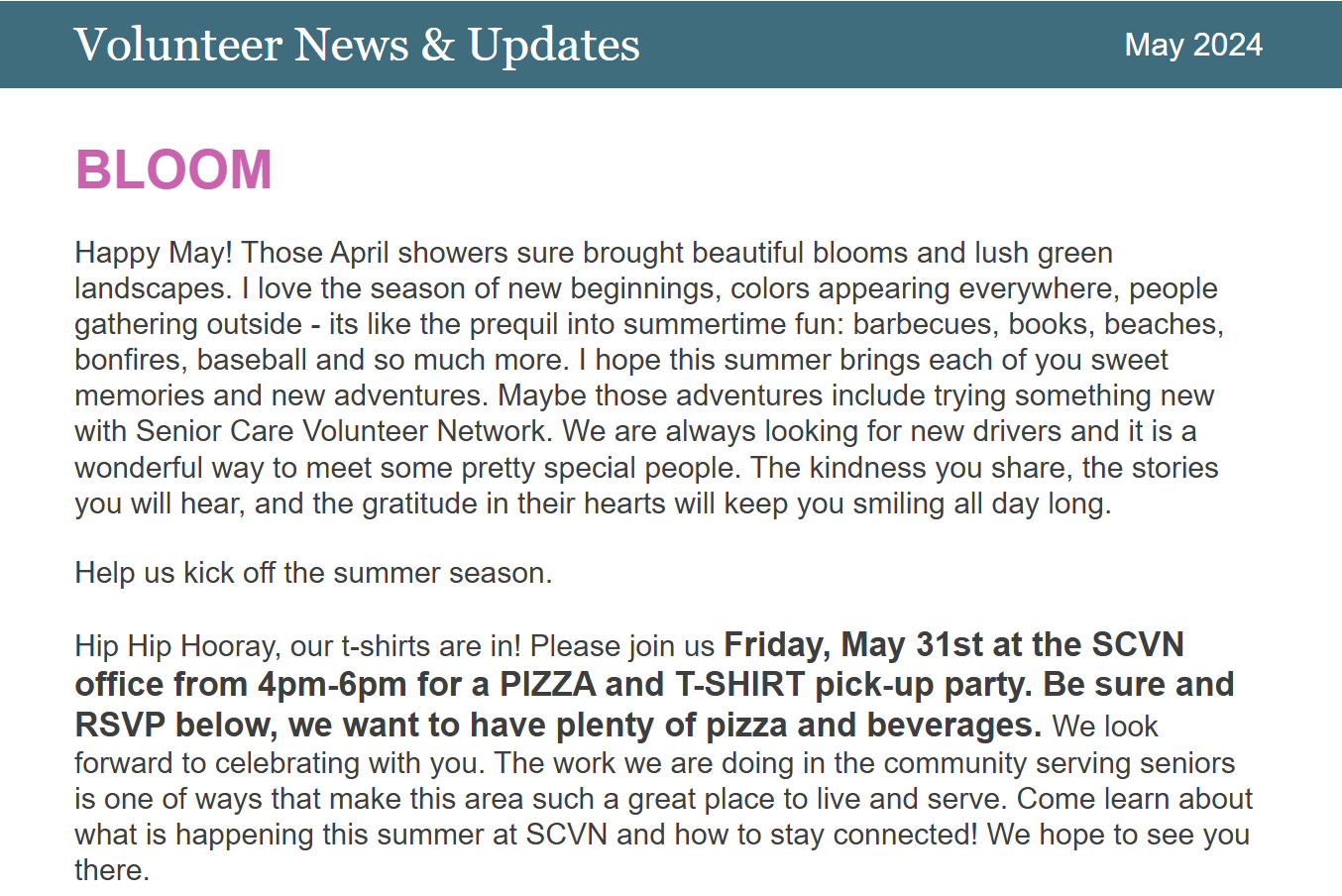 Volunteer Newsletters – Senior Care Volunteer Network